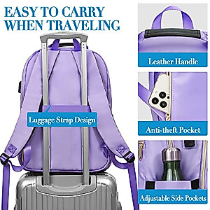 Kuosdaz Laptop Backpack for Women, School Backpack for Teens, 15.6 Inch Large Fashion College Bookbag for Girls with USB Charging Port, Women Work Travel Back Pack Purse Casual Daypacks, Purple