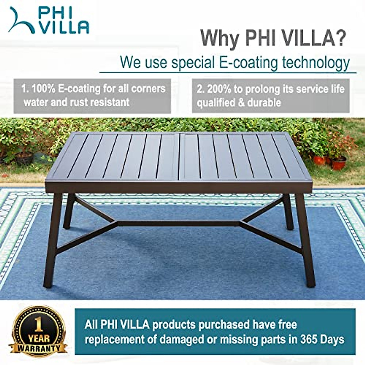 PHI VILLA 9 Pieces Patio Dining Set for 8, Rattan Wicker Chairs and E-Coating Expandable Rectangular Metal Table, Outdoor Dining Table and Chairs Furniture for Backyard Deck Garden Porch