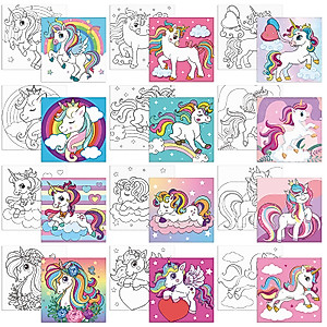 Sherr 12 Pcs Pre Printed Canvas Cute Canvas Painting Set for Kids Printed Canvas to Paint Canvas Set Theme Canvas Painting for Party Favor(8 x 8 Inch, Unicorn)