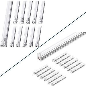Barrina (Pack of 22) LED T5 8FT 5000lm 6500K 10-Pack & 4FT 2200lm 6500K 12-Pack(Super Bright White) LED Shop Light, Ceiling and Under Cabinet Light, Corded Electric with Built-in ON/Off Switch