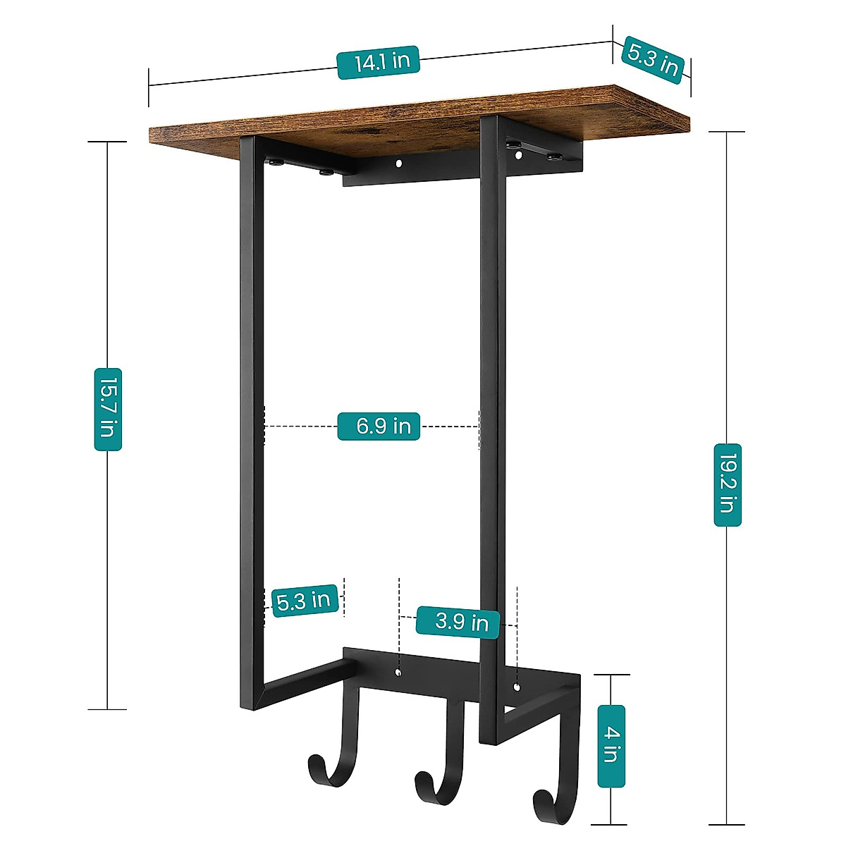 ELITEROO Towel Racks for Bathroom Wall Mounted, Towel Holder with Wooden Shelf and 3 Hooks for Washcloths Hand Towel, Bath Towel Storage Organizer for Small Bathroom, RV, Rustic Brown