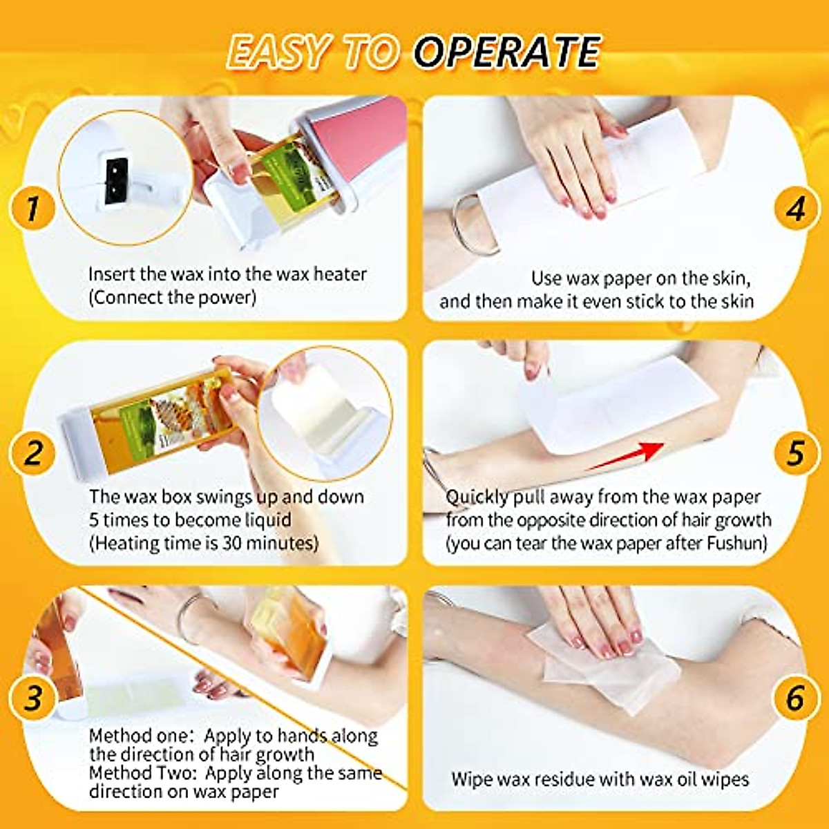 Roll on Wax, Wax Roller Kit for Hair Removal, Honey Roller Waxing Kit Include 2 Honey Soft Wax Cartridge & 100 Non-Woven Wax Strips, Portable Pink Wax Heater Machine for Women & Men, Waxing Roller Kit