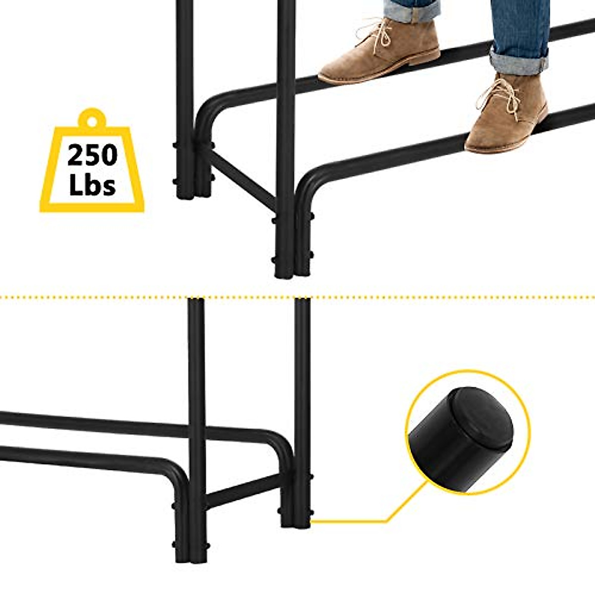 TMEE 4ft Firewood Rack Outdoor Heavy Duty Log Rack Firewood Storage Rack Holder Steel Tubular Easy Assemble Fire Wood Rack for Patio Kindling Logs Storage Steel Tubular Wood Pile Rack Tool Black (4ft)