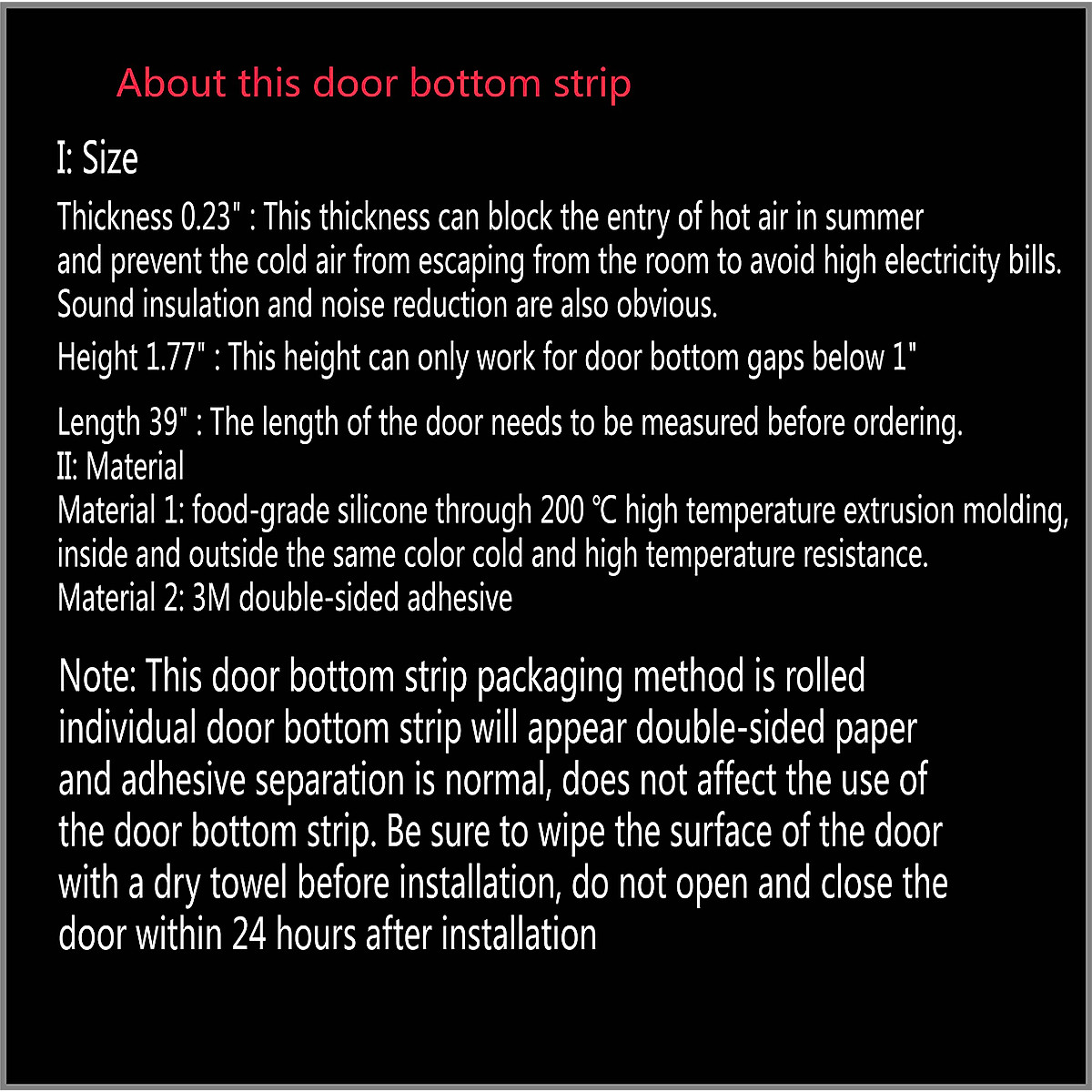 Door Draft Stopper Under Door Draft Blocker Insulator Door Sweep Weather Stripping Noise Stopper Strong Adhesive 39'' Length, White, 45, 1.77x39.37