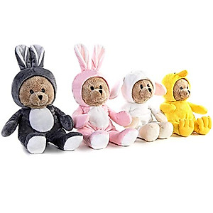 My OLi 7" Easter Bears Pack of 4 Stuffed Costumed Teddy Bears: Bunny, Chicken and Sheep with Flippable Hats Easter Gifts for Babies Kids Boys Girls