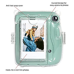 CAIYOULE Protective Camera Case for Fujifilm Instax Mini 11 Instant Film Camera Clear Case with Upgraded Film Pocket Pouch for Storing Photos and Adjustable Shoulder Strap