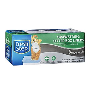 Fresh Step Drawstring Cat Litter Box Liners, Unscented, Jumbo Size, 36" x 19" - 7 Count | Kitty Litter Bags, Cat Litter Liners for All Cats to Keep Your Home Clean