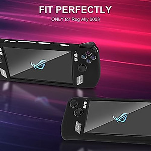 Yebowe Silicone Protective Case for Rog Ally, Handheld Game Console Protector Cover Skin with 4 Thumb Grips Caps Soft Non-Slip Flexible Shockproof ROG Ally Accessories 2023, Black
