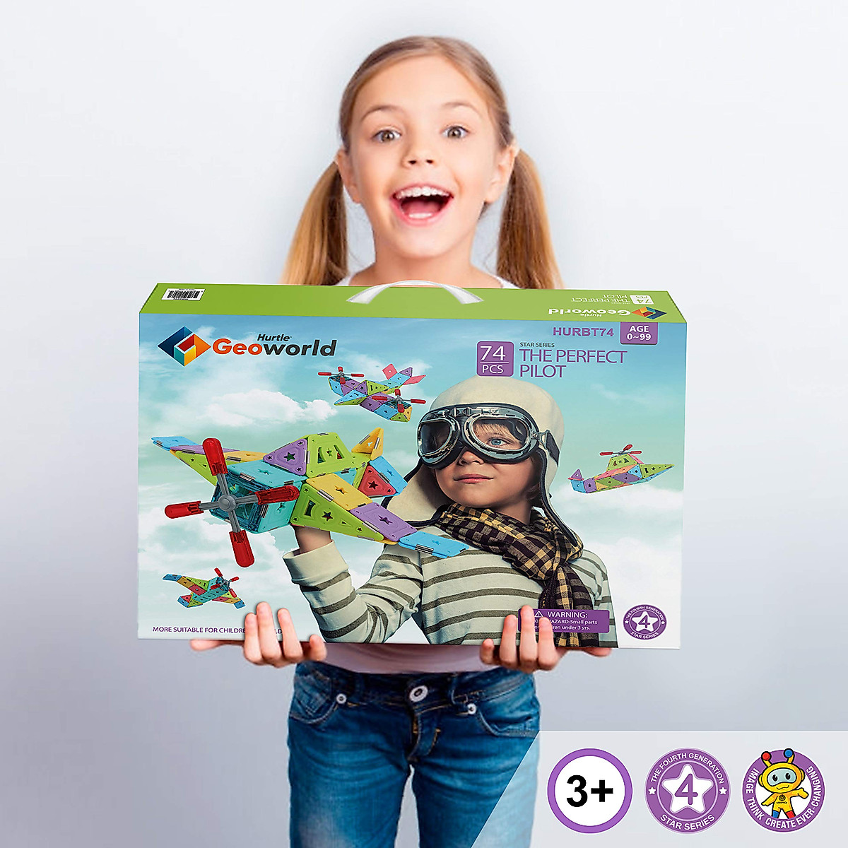 Magnetic Building Blocks For Kids - Preschool Learning Toys Shapes Block Educational Magnet Tiles Kids Toy Set - Durable Non-Toxic Magnetic Blocks For Toddlers 6 Months & Up - Hurtle HURBT74 (74 pcs)