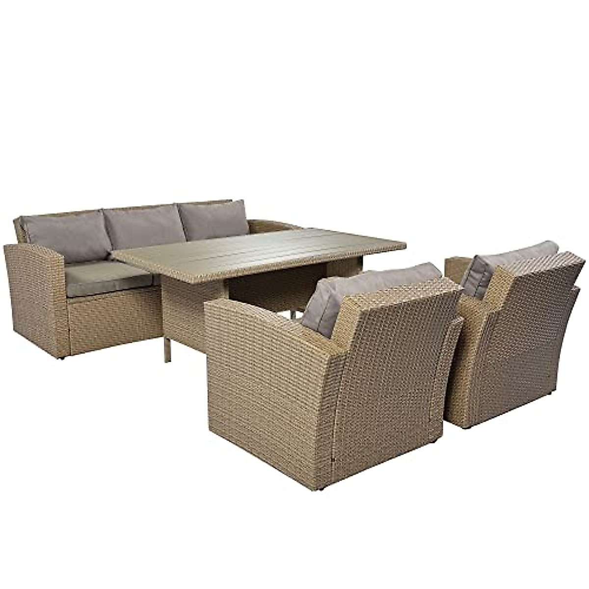 DHPM 4 Piece Patio PE Rattan Wicker C, Outdoor Sectional Conversation Furniture Chair Set Table, 3 Sofa with Cushions, 5 Seats for Garden, Poolside, Backyard, Gray