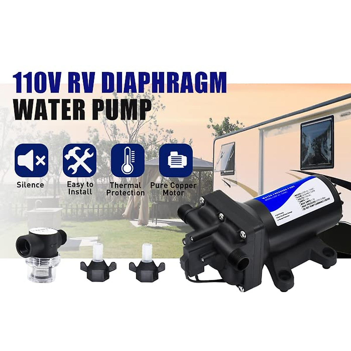 TDRFORCE Fresh Water Pump 5.5GPM Pressure Increase Booster Pump 75 PSI Transfer Pump 110V Self Priming on Demand Water Pump Diaphragm Pump Washdown Pump for Boats Inline Water Pump for Garden Hose
