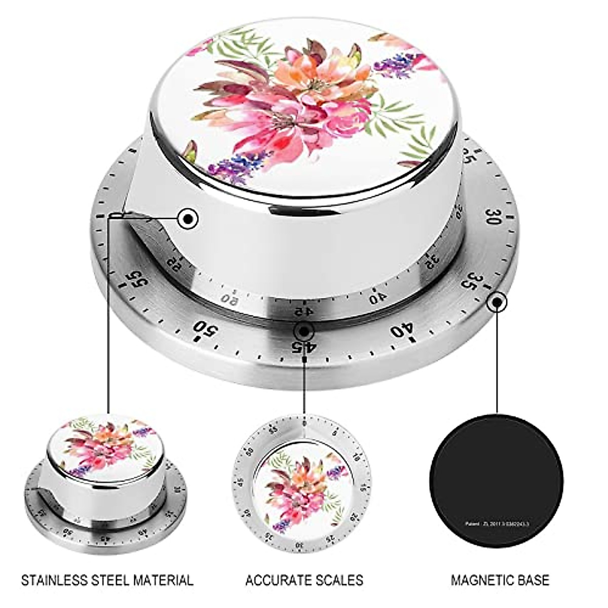 Magnetic Timer Watercolor Flowers Time Management Countdown Timer for Teaching Cooking Baking