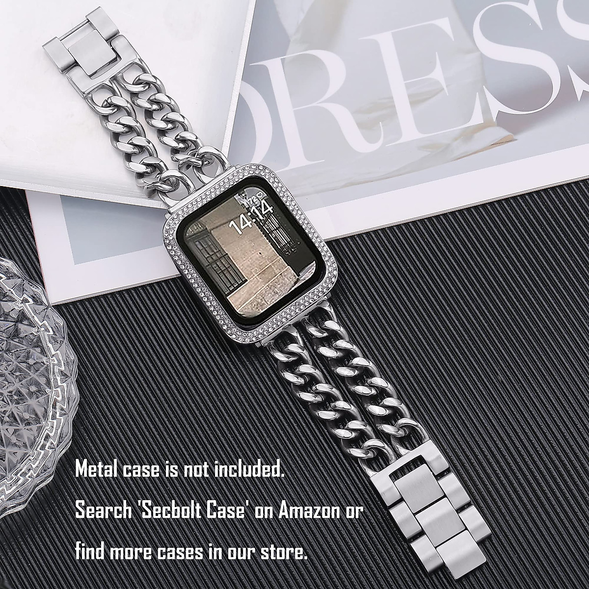 Secbolt Bands Compatible Apple Watch 38mm 40mm 41mm iWatch Series 9 8 7 6 5 4 3 2 1 SE Stainless Steel Chain Links Replacement Strap, Silver