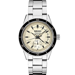 SEIKO Men's Cream Dial Silver Stainless Steel Band Presage Automatic Watch