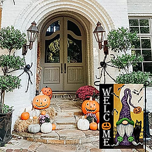 Halloween Gnome Garden Flag 12x18 Inch Small Double Sided Burlap Welcome Seasonal Holiday Yard Outside