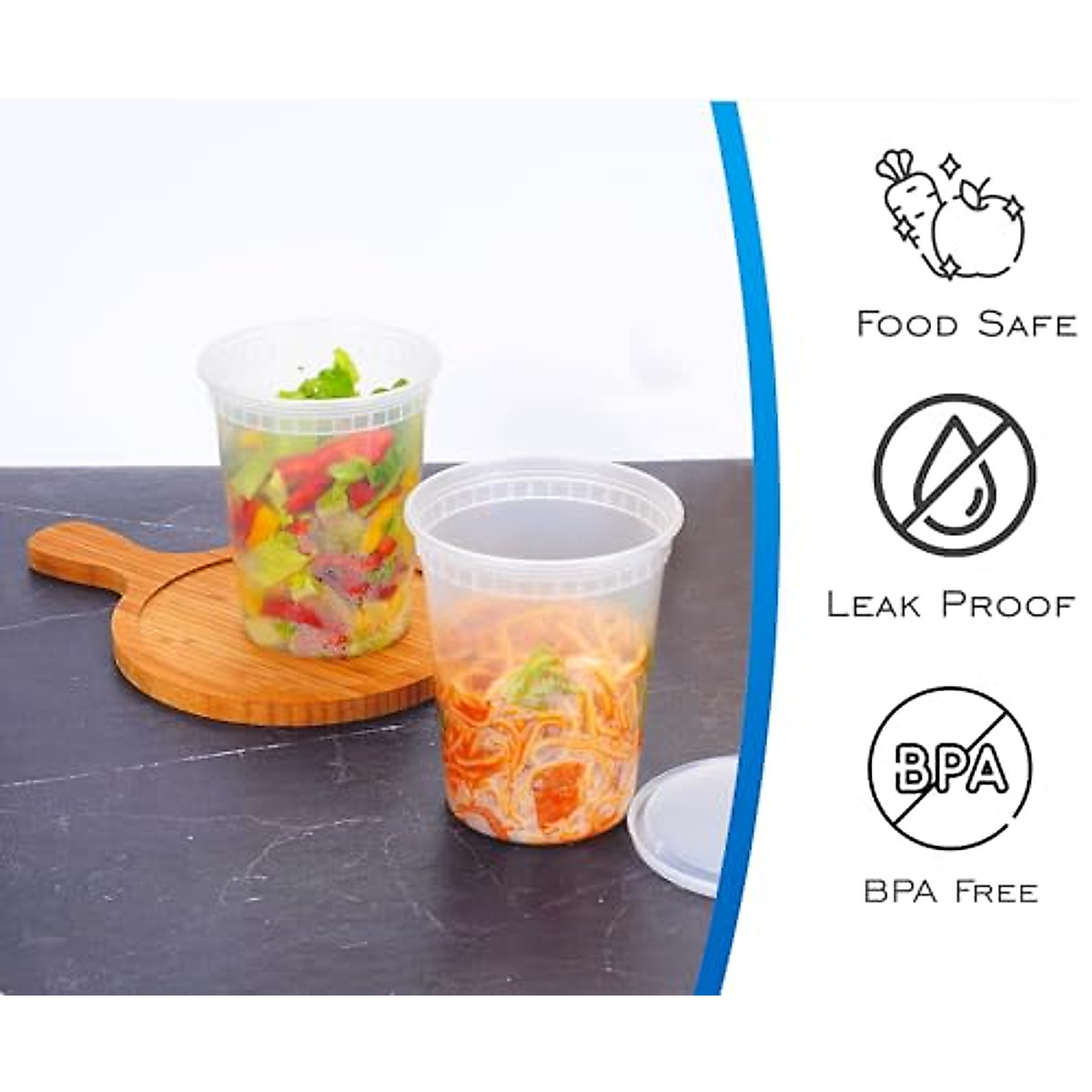 EDI [32 OZ, 200 Sets] Wholesale Plastic Deli Food Storage Containers with Airtight Lids | Microwave-, Freezer-, Dishwasher-Safe | BPA Free | Heavy-Duty | Meal Prep | Leakproof | Recyclable