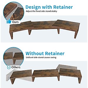 TEMI Monitor Stand Riser for 2 Monitors, Dual Monitor Riser Wood for Desk Standing, Wooden Computer Monitor Riser with Adjustable Angle and Length for Laptop, Computer, TV, PC and More (Rustic Brown)