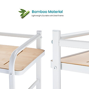 Home Zone Living 3 Tiers Storage Racks and Shelving, Bamboo Accent with Steel Frame, Standing Shelf for Kitchen, Living Room, Bathroom, Balcony, Multipurpose Rack, White