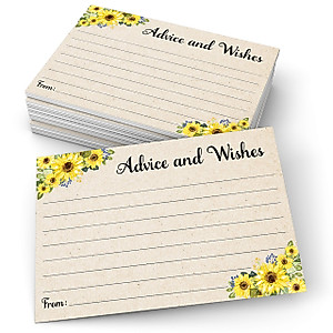 321Done Advice and Wishes Cards Sunflowers (50 Cards) 4x6 Rustic Kraft Watercolor Flowers for Wedding, Bridal, Retirement, Graduation, Anniversary - Made in USA - Tan