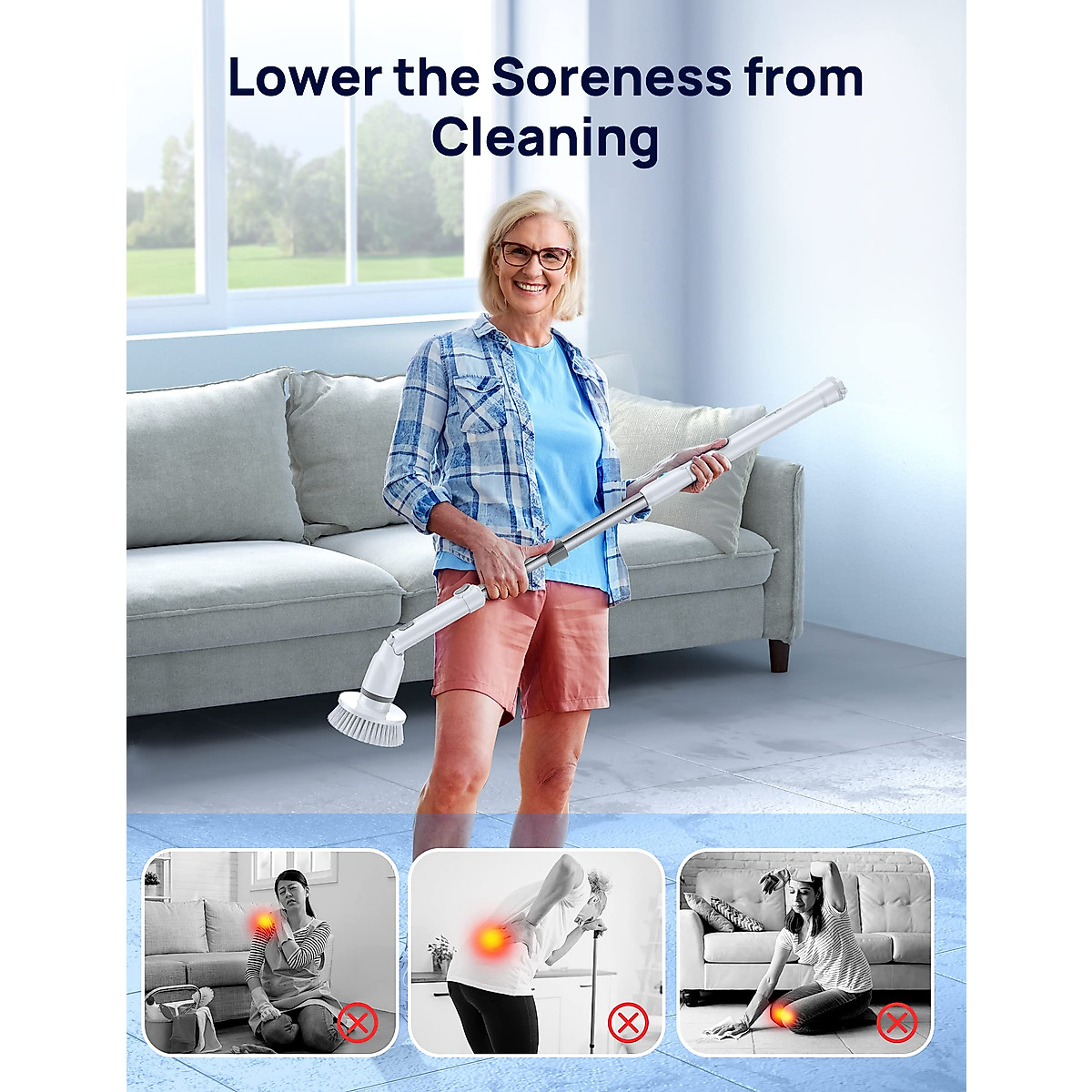 Homyeko Electric Spin Scrubber for Bathroom, Scrubber Cleaning Brush, Shower Scrubber with Long Handle, Power Scrubber Brush for Tub, Floor, Car Wheel, Tile Cleaning, 5 Replaceable Brush Heads