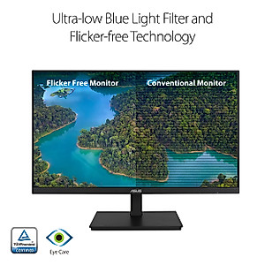 ASUS 23.8”1080P Monitor(VA24DQSB)-Full HD,IPS,75Hz,Speakers Adaptive-Sync Low Blue Light Flicker Free VESA Mountable Frameless, HDMI DisplayPort, VGA, USB hub Height Adjustable, BLACK,12.8"x21.3"x2.1"