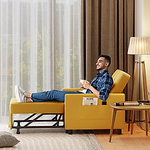 Aiho Convertible Sleeper Sofa Chair Bed, 3-in-1 Adjustable with Pillow & Pocket - Multi-Functional in Modern Linen Fabric for Apartment, Yellow