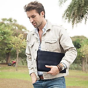 CataPurus Top Grain Leather 13.3" Slim Laptop Folio Case Protector, Vintage Open Style, Fully Handmade, Compatible with MacBook Pro 13.3" MacBook Air M1/M2 ZENBOOK 13.3" & Other PC, Black 13.3 Inch