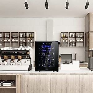 Miladred 12 Bottle Wine Cooler Refrigerator,Wine Fridge Freestanding with Lock & Digital Temperature Control Fridge Glass Door,Mini Wine Cabinet for Red, White, Champagne or Sparkling