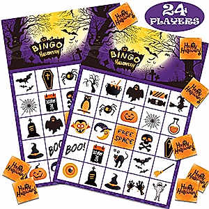 GEGEWOO Halloween Bingo Game Cards for Kids 24 Players Halloween Party Game for School Classroom Family Activities Halloween Party Favors Supplies