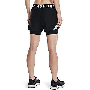 Under Armour womens Play Up 2-In-1 Shorts , Black (001)/White , Medium