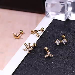 Magitaco 10Pcs 18G Cartilage Earrings Stainless Steel Moon Star Flower Tragus Earrings Conch Helix Piercing Jewelry for Women