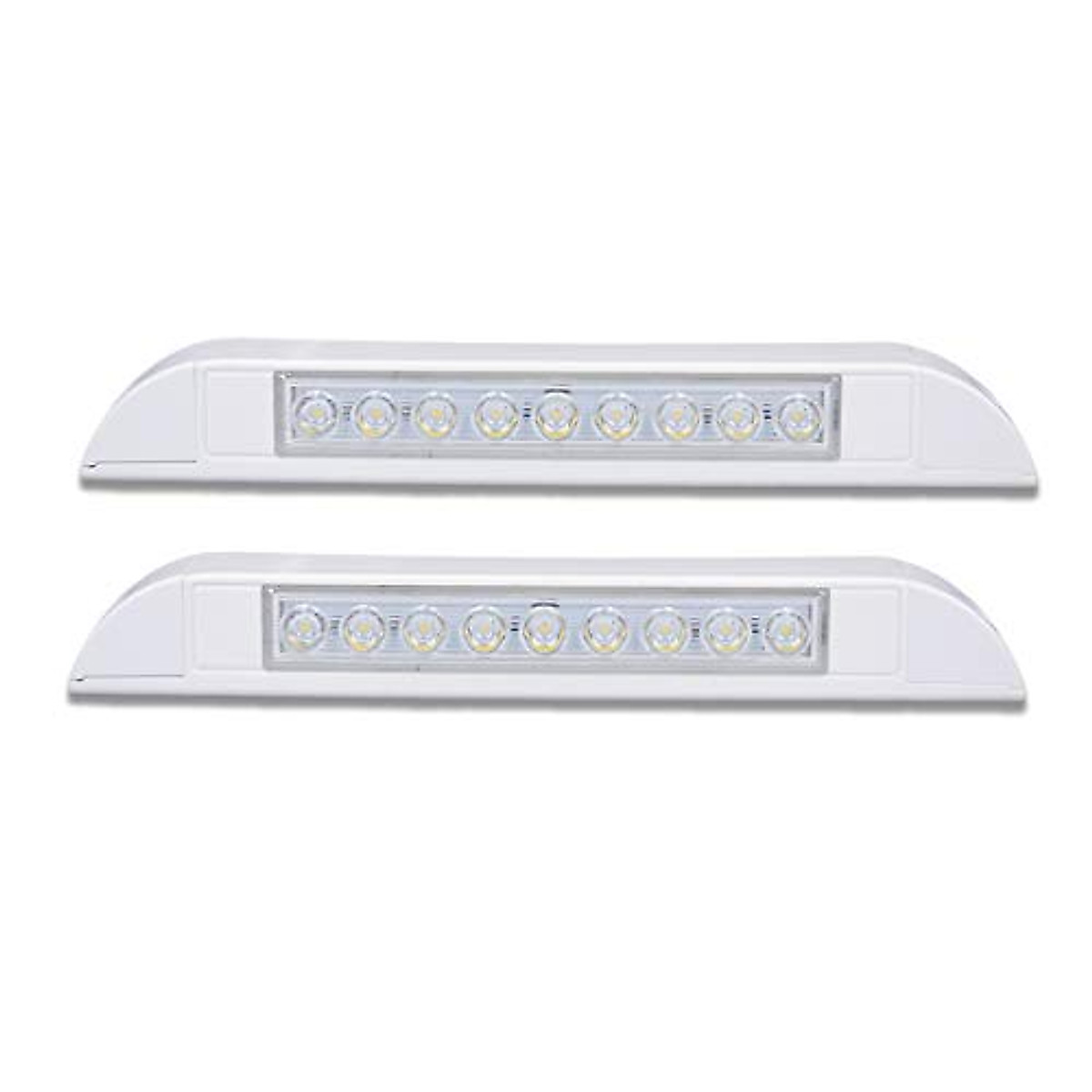 Raycharm 10" RV & Marine Boat LED Awning Porch Utility Light Fixture, 40° Down Angle Beam, 6000K Cool-White Super Bright, 12V/24V DC, High Light-Output Low Ampere Draw, Waterproof White Finish, 2-Pack