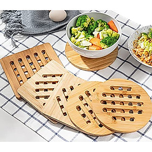 Lawei Set of 8 Bamboo Trivets - Bamboo Hot Pads Trivet with Non-Slip Pads Heat Resistant Pads, for Hot Dishes Pot Bowl