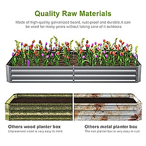 Mr IRONSTONE Galvanized Raised Garden Bed Outdoor for Vegetables Flowers Herb, Large Heavy Metal Planter Box Steel Kit with Metal Stake to Fix, 4×8×1ft