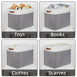 HNZIGE Large Storage Baskets Rectangular Storage Bins Baskets for Organizing [2 Pack] Tall Shelf Baskets with Handles, Decorative Organizer for Storage Home, Closet (White Grey)