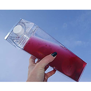 Big 33 ounce 1L Milk carton water bottle 1000ml Clear Square plastic acrylic reusable jug bulk container box travel outdoor crystal sports cup juice fridge gym (Clear, 33 OZ)