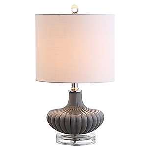 JONATHAN Y JYL1032A Kamille 18" Glass and Lucite LED Table Lamp Contemporary French Country Bedside Desk Nightstand Lamp for Bedroom Living Room Office College Bookcase LED Bulb Included, Gray