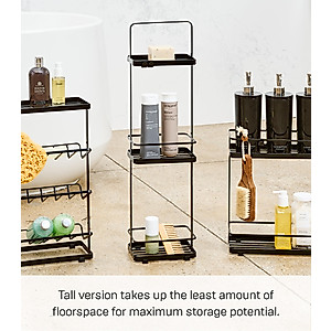 Yamazaki Home Wire Standing Shower Caddy with Bath Shelf Baskets, Steel, Tall, Water Resistant, No Assembly Req.