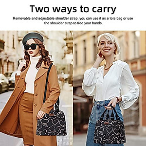 PBRO Insulated Lunch Bag for Women,Large Reusable Lunch Tote with Adjustable Shoulder Belt,Cute Love Heart Portable Lunch Box Cooler Bag,Perfect for Adult Girls Travel Picnic,Office,Working -Rose Gold