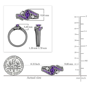 Dazzlingrock Collection Black Rhodium Plated 6X3 MM Marquise Amethyst, Round Amethyst and Diamond Set, 14K White Gold, Size 10