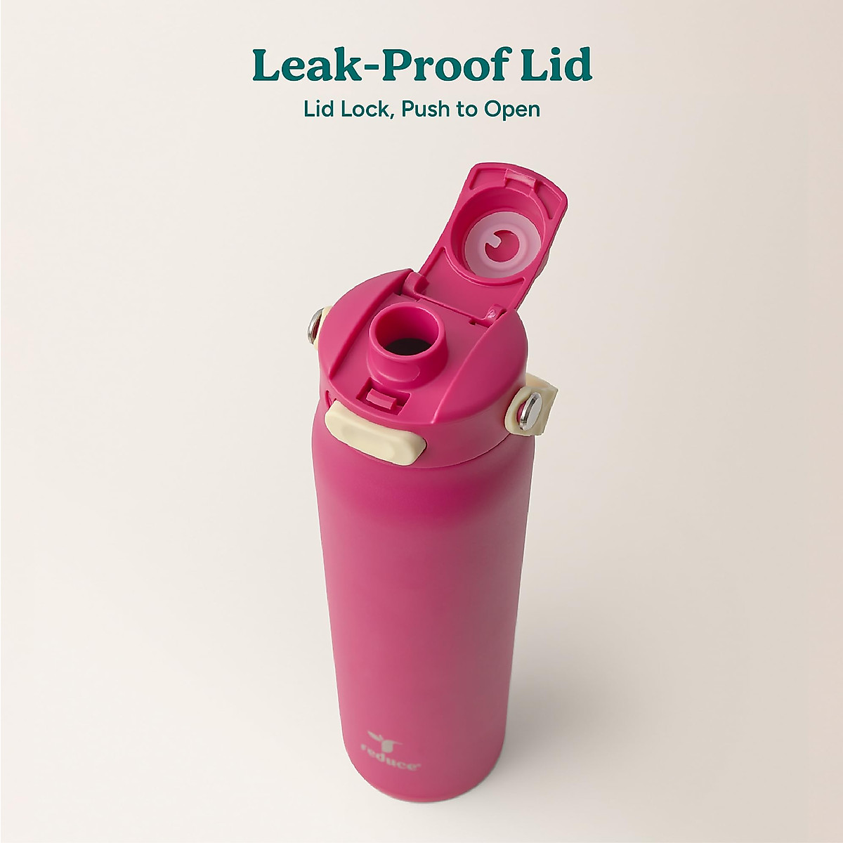 REDUCE Aura Vacuum Insulated 26 oz Water Bottle - Leak-Proof & Chug Spout for Quick Hydration - Keeps Drinks Cold for 30 Hours - Removable Handle for Travel or Gym - Soft Sit Base - Dragonfruit