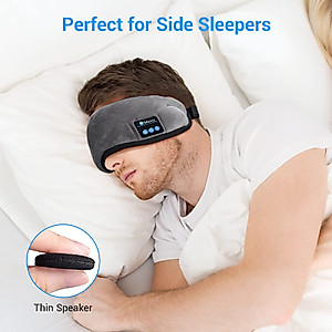 Bluetooth Sleep Eye Mask with Wireless Headphones Washable Sleep Headphones, Eye Cover Perfect for Side Sleeper, Yoga, Meditation, Insomnia, Best Gift and Travel Essentials (Grey)