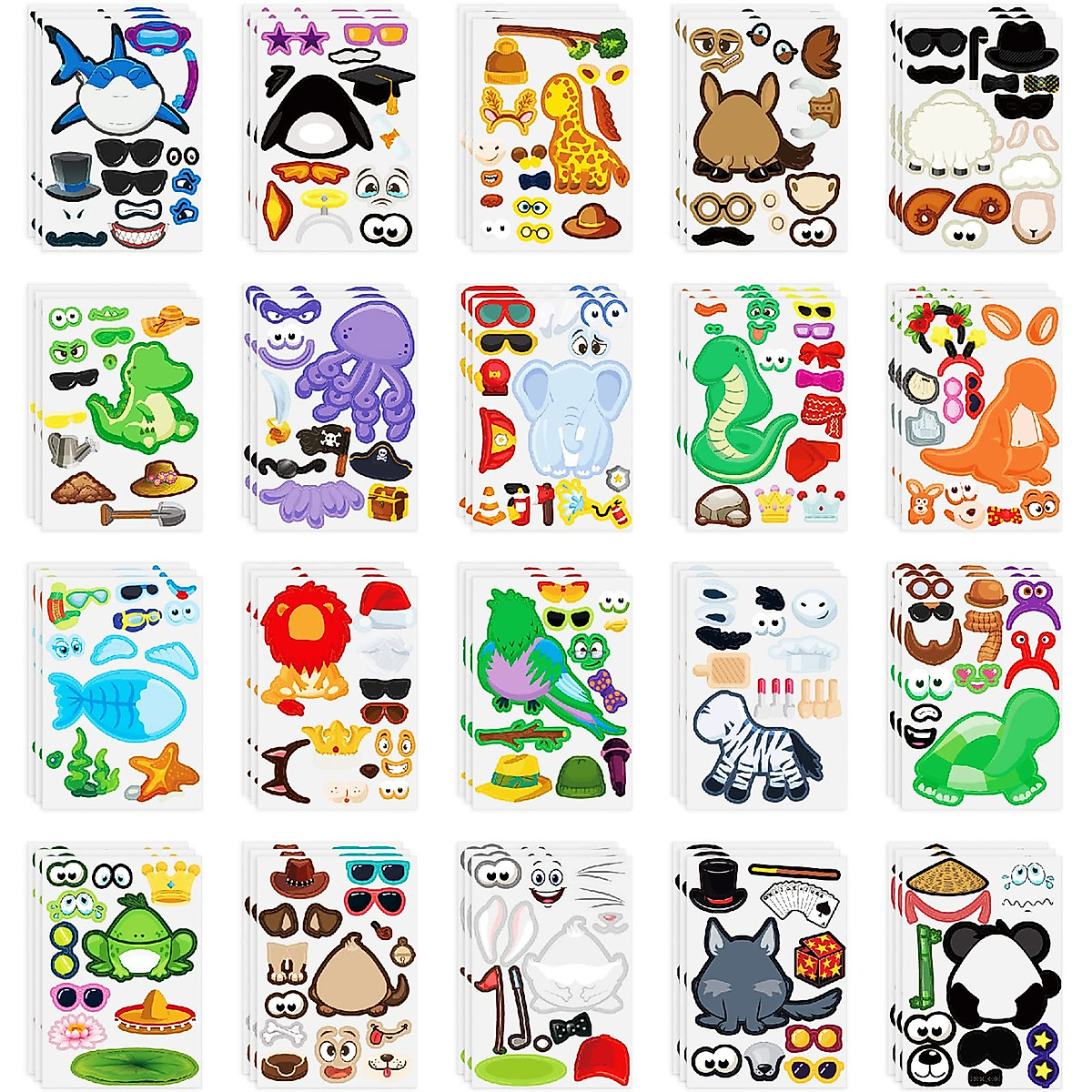 Paper Master Make A Face Sticker 60 PCS Sheets Make Your Own Stickers with 20 Design Animal Stickers for Boys & Girls as Gift of Festival, Reward, Art Craft, Party Favors, Birthday