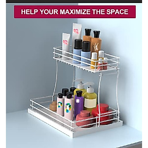 TOOYIMR under sink organizers and storage，2 Tier Pull Out cabinet Organizer with sliding storage drawer，Multi-purpose Bathroom organizer under sink shelf rack for kitchen/bathroom/office(White)