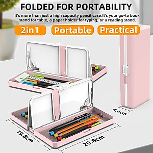 AICase Multifunction Capacity Pencil Case with Book Stand for Reading Adjustable Book Holder Stationery Pen Bag Pouch School Supplies for Kids Teen Girls,Graduation/Birthday/Back to School Gifts