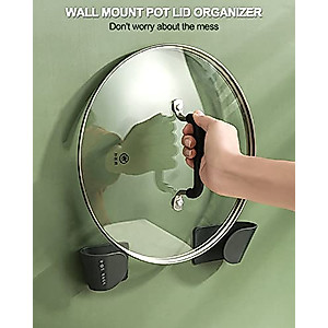 Tendiren Pot Lid Organizer, 6 Pairs of Adjustable Wall Mount Pot Lid Holder Cabinet Door, Pot and Pan Hangers for Kitchen Wall Mount, Cabinet Door Lid Organizer, Save More Space