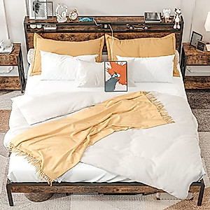 IRONCK King Size Bed Frame with Storage Headboard, Platform Bed with Charging Station, Solid and Stable, Noise Free, Easy Assembly