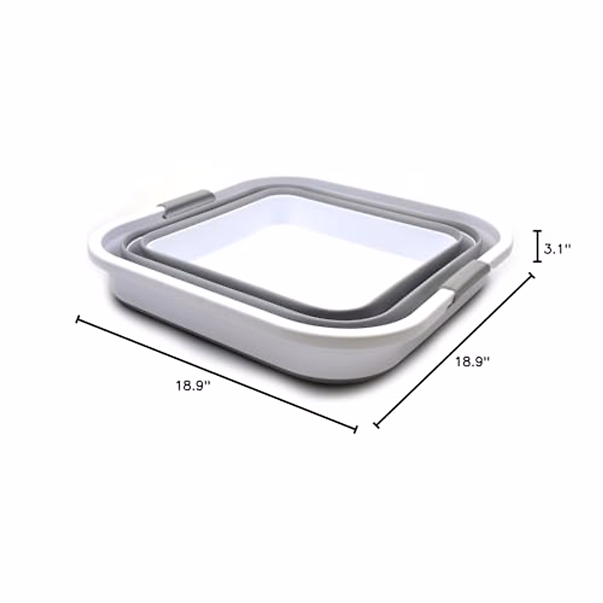 SAMMART 35L(9.2 gallon) Set of 2 Collapsible Plastic Laundry Basket-Square Tub/Basket-Foldable Storage Container-Portable Washing Tub-Space Saving Hamper,Water capacity 28L(7.4 gallon) (2, Grey)