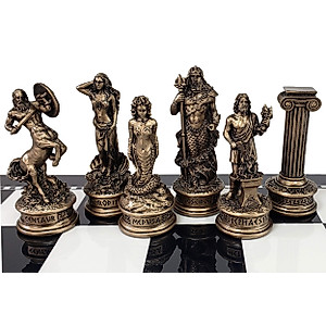 Greek Mythology Olympus Gods Zeus vs Poseidon Set of Chess Men Pieces Bronze and Pewter Color - NO Board