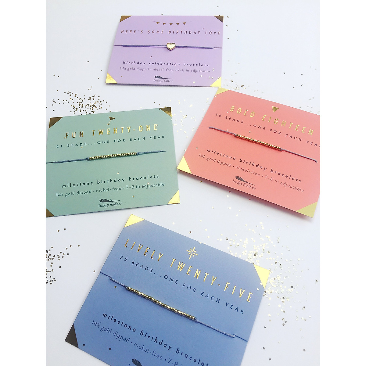 Lucky Feather 30th Birthday Gifts for Women; 30th Birthday Bracelet with 30 14K Gold Dipped Beads on Adjustable Cord; 30 Birthday Gift Ideas for Her